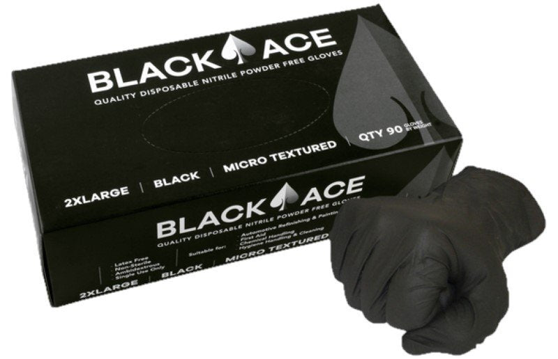 Large Black Ace Disposable Nitrile Gloves 0.15mm Thick - Power & Latex